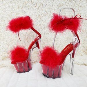 Pleaser | Shoes | Red Furry Marabou Feather 7 High Heel Platform Shoe ...